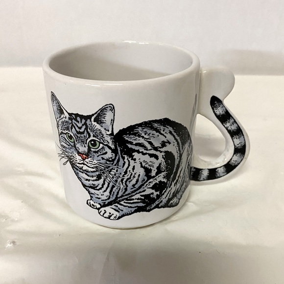 Accents | Vintage Cat Tail Mug 1989 With Tail On Handle Gray Tabby ...